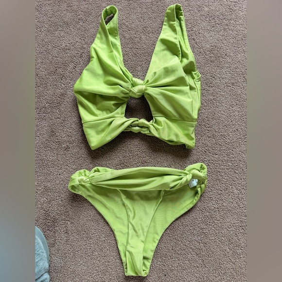 Swim | Knot Front Lime Green Bikini Set | Poshmark